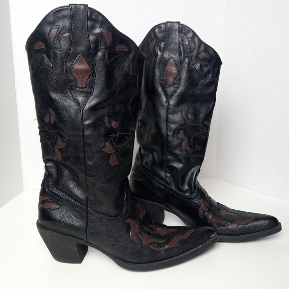 Roper | Shoes | Roper Black Brown Accent Heeled Cowgirl Boots | Poshmark